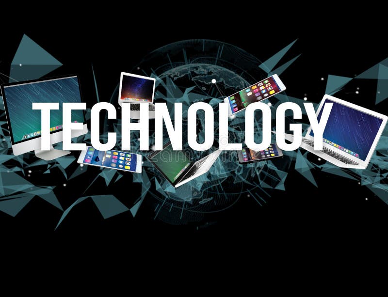 Technology Title Surounded by Device Like Smartphone, Tablet or Stock Photo - Image of title ...