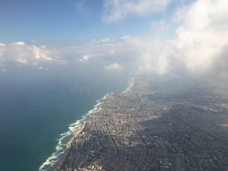 View of Tel Aviv from Airplane Window in May. Stock Image - Image of ...