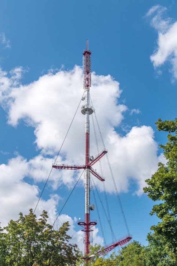 View of Telecommunication Tower between Trees Stock Photo - Image of ...