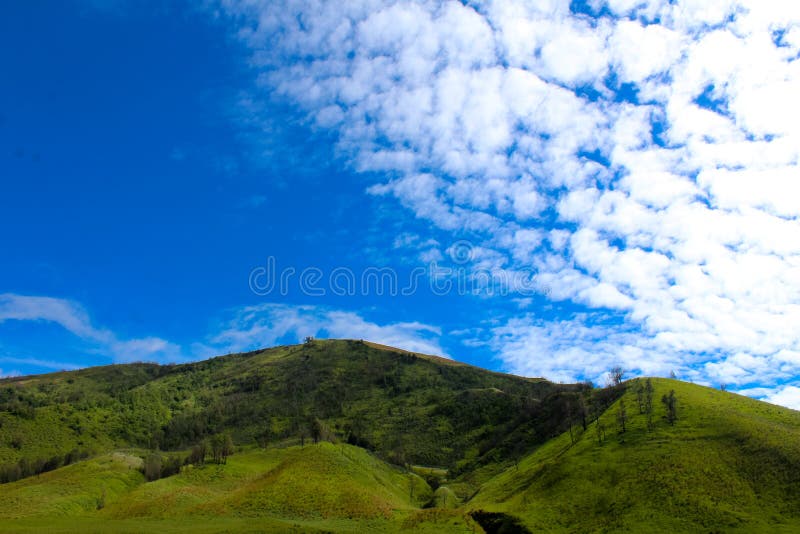 View of Teletubbies Hill in Bromo, East Java on a Very Sunny Day. Stock ...