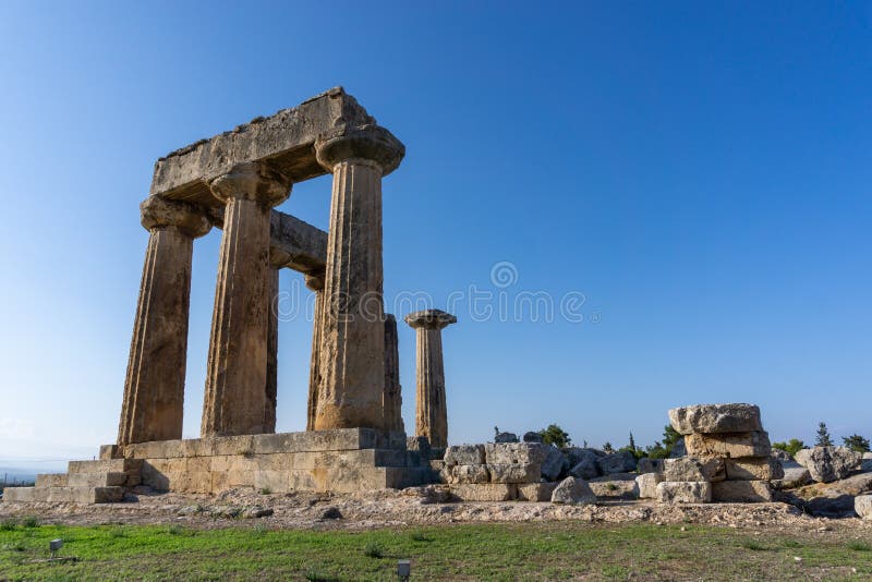 View of the Temple of Apollo in Ancient Corinth in Southern Greece ...