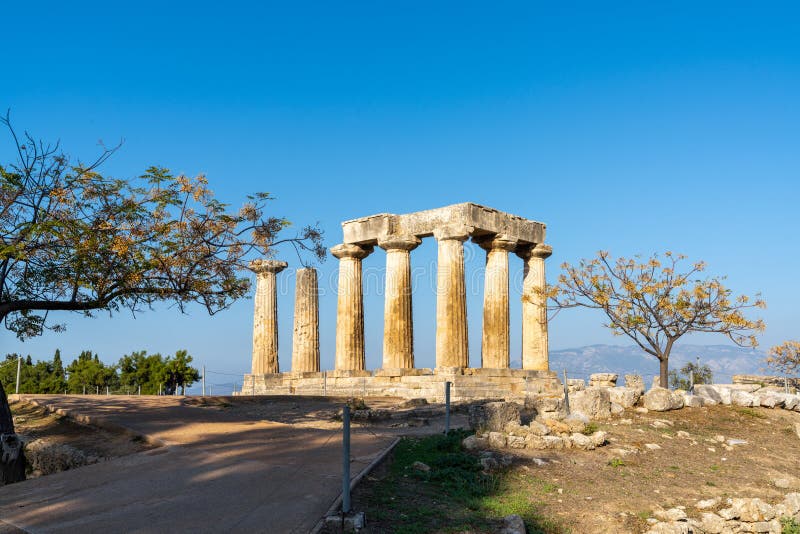 View of the Temple of Apollo in Ancient Corinth in Southern Greece ...