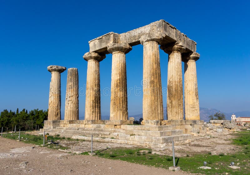 View of the Temple of Apollo in Ancient Corinth in Southern Greece ...