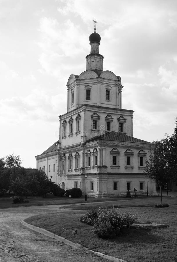 View of the Temple in Old Monastery Black and White Stock Image - Image ...