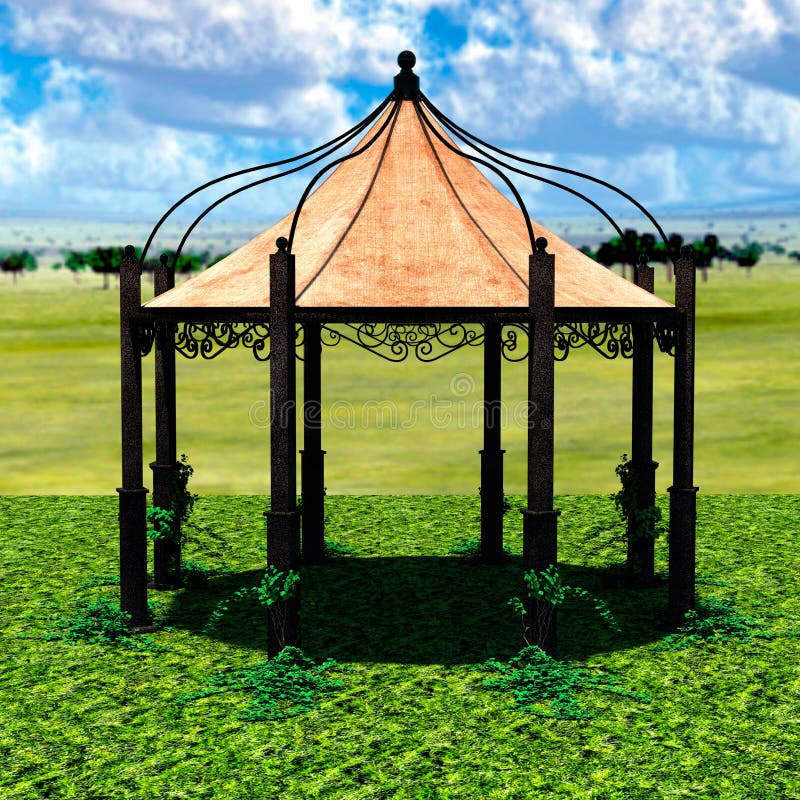 View of Tent from Afar with Green Grass and Sky Stock Illustration ...