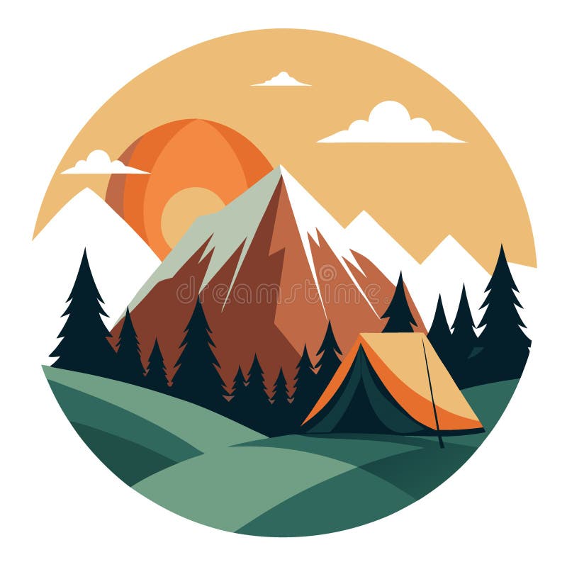 View of Tent Camping Landscape with Mountains. Sunrise. Amazing ...