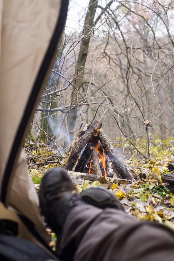 View from the tent on fire stock image. Image of lying - 80604835