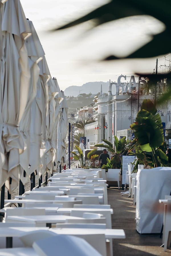 View of the Terrace of a Restaurant in Menton on the Seashore Editorial ...