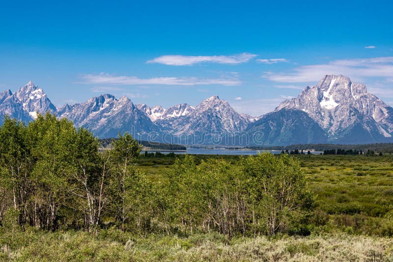 Grand Tetons and Jackson Lake in the Summer Stock Photo - Image of ...