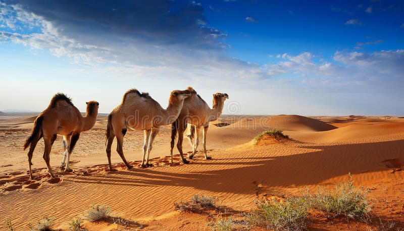 A View of the Three Camels in the Desert Stock Illustration ...