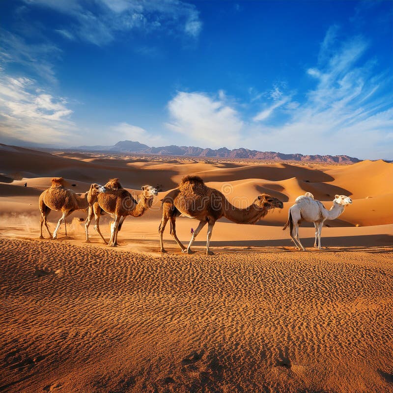 A View of the Three Camels in the Desert Stock Illustration ...