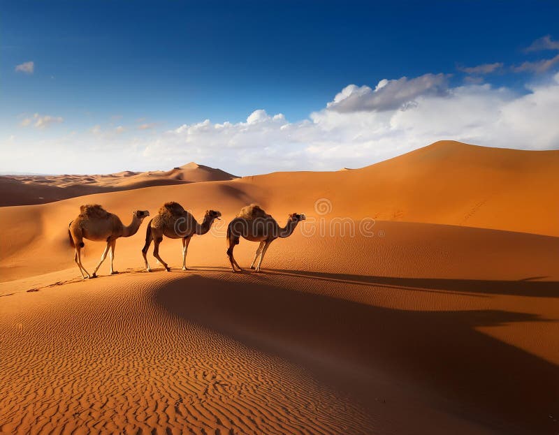 A View of the Three Camels in the Desert Stock Illustration ...