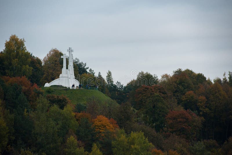 View of the Three Crosses Monument in Vilnius Stock Image - Image of ...