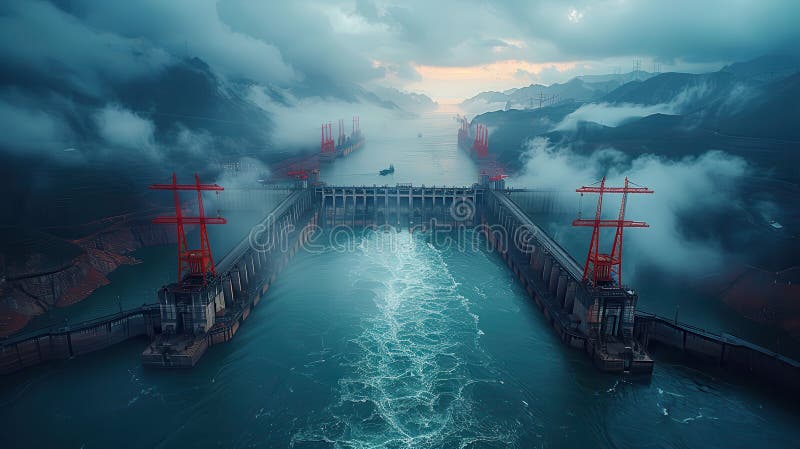 View of the Three Gorges Dam on the Yangtze River Surrounded by Misty ...