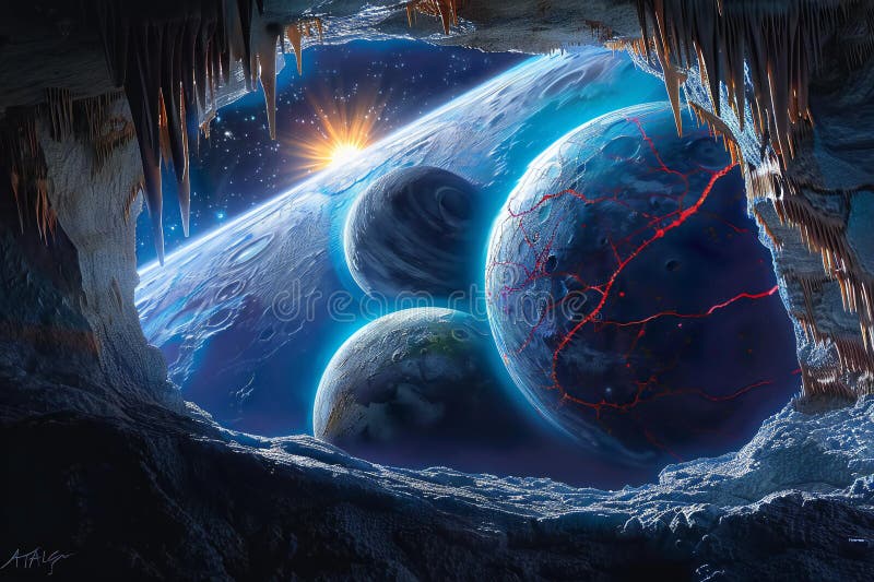 A View of Three Planets from Earth, with the Sun Visible in Space. the ...