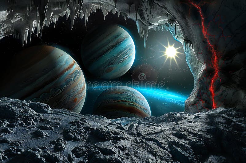 A View of Three Planets from Earth, with the Sun Visible in Space. the ...