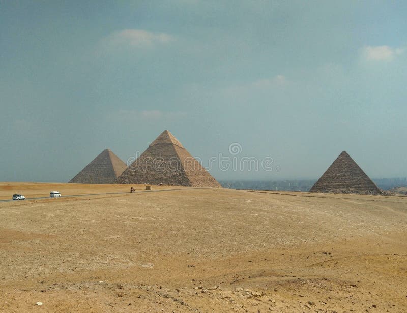 View of the Three Pyramids of Egypt in Giza Valley Stock Photo - Image ...