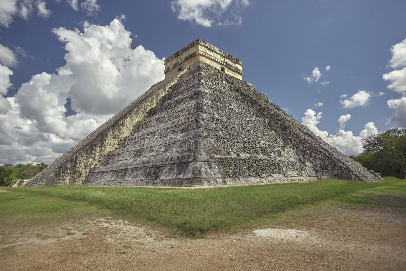 View of Three Quarters of the Pyramid of Chichen Itza 2 Stock Image ...