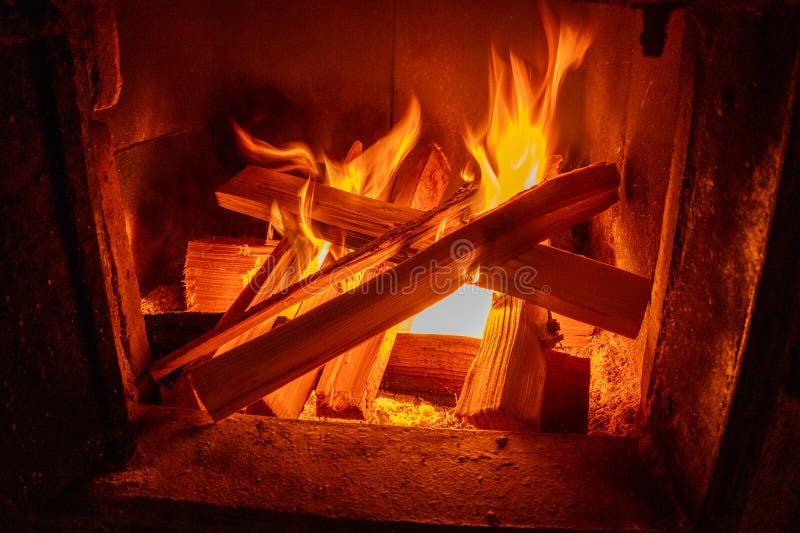 View into the Tiled Stove. Blazing Burning Logs Stock Image - Image of ...