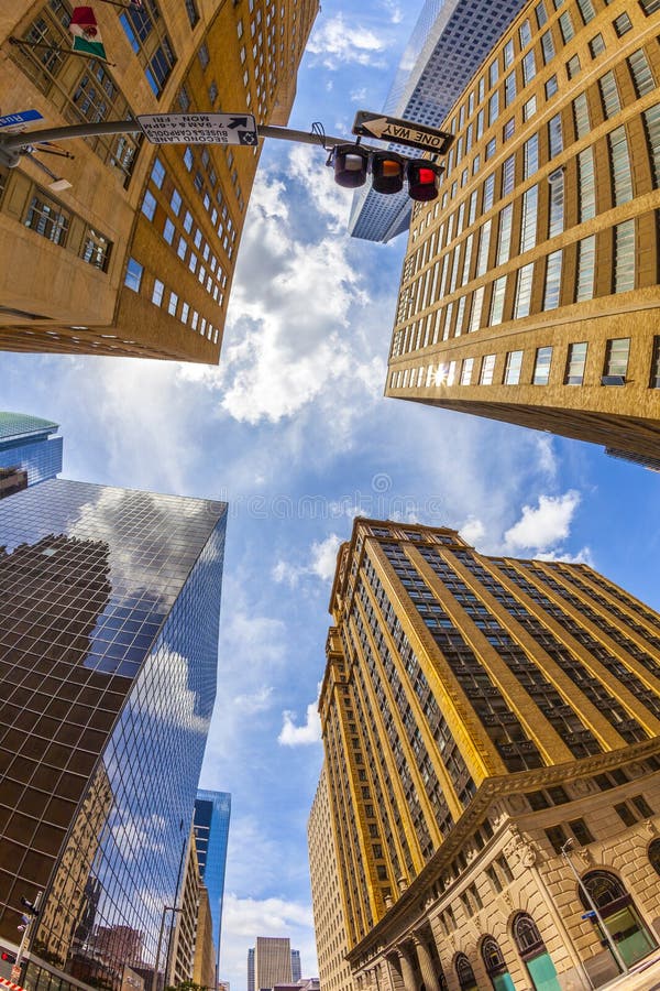 View To Historic and Modern Skyscraper in Downtown Houston Stock Photo ...