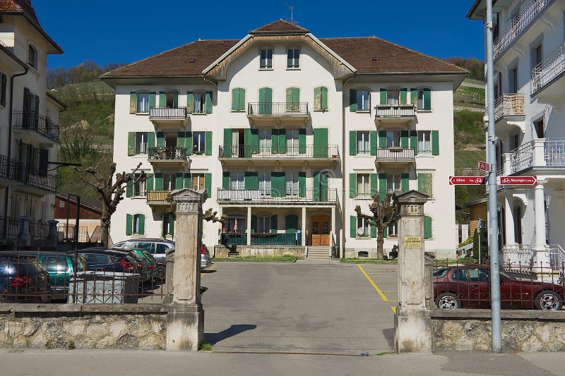 View To The Historical Building In Downtown Bex, Switzerland. Editorial ...