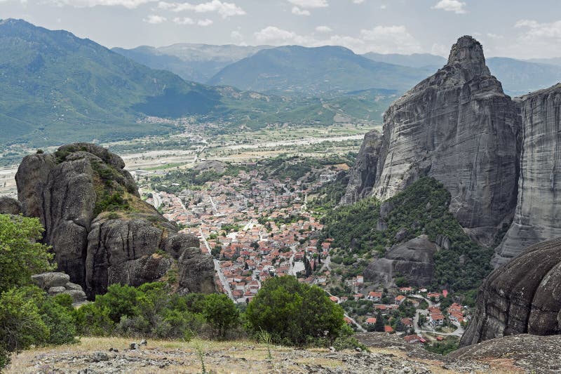Panorama To Kalambaka Town in Meteora Greece Stock Photo - Image of ...