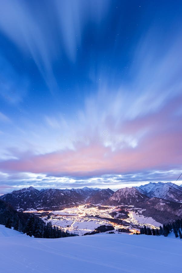View To Lights of Valley from Mountain Stock Image - Image of europe ...