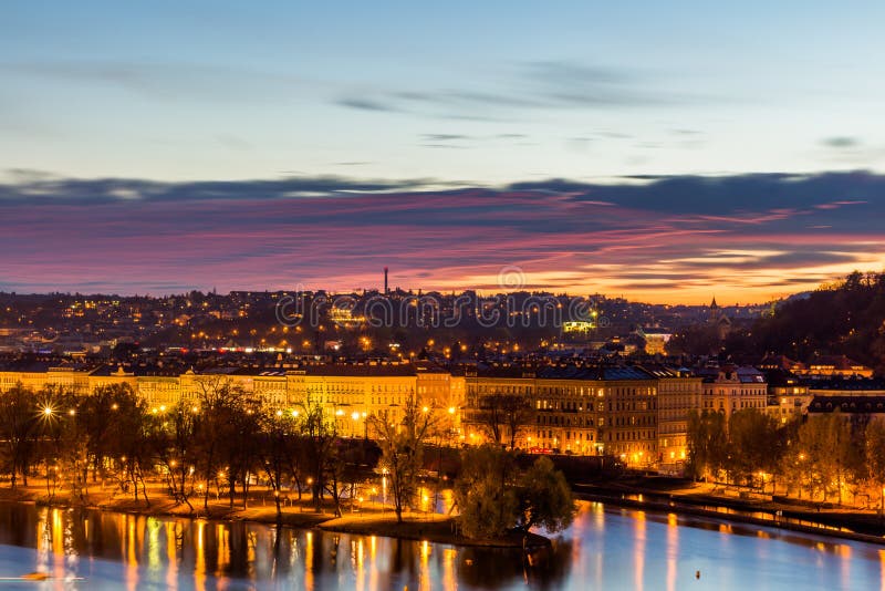 View To the Night Small District in Big City Prague, Czech Republic ...