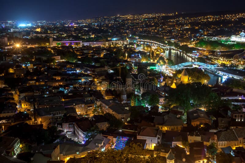 View To Night Tbilisi, Georgia Stock Image - Image of building, town ...
