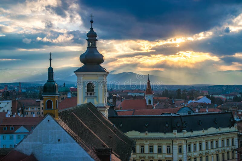 View To the Sibiu Church Rooftops in the Center of the Sibiu, Romania ...