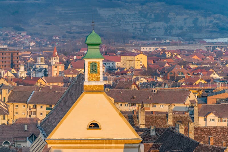 Sibiu, Romania - Beautiful Street With Reformed Church On A Sunny ...