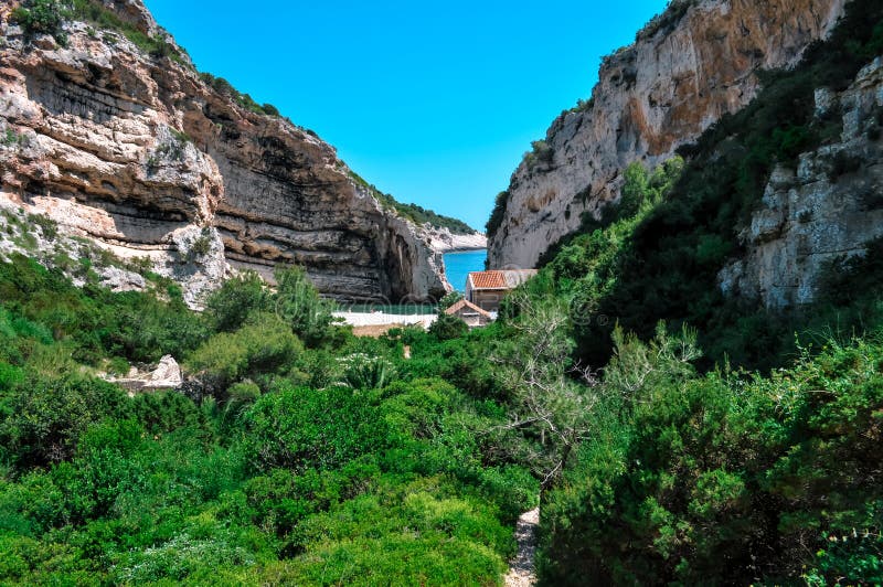 View To Small Lagoon Beach from Mountains Island Stock Image - Image of ...