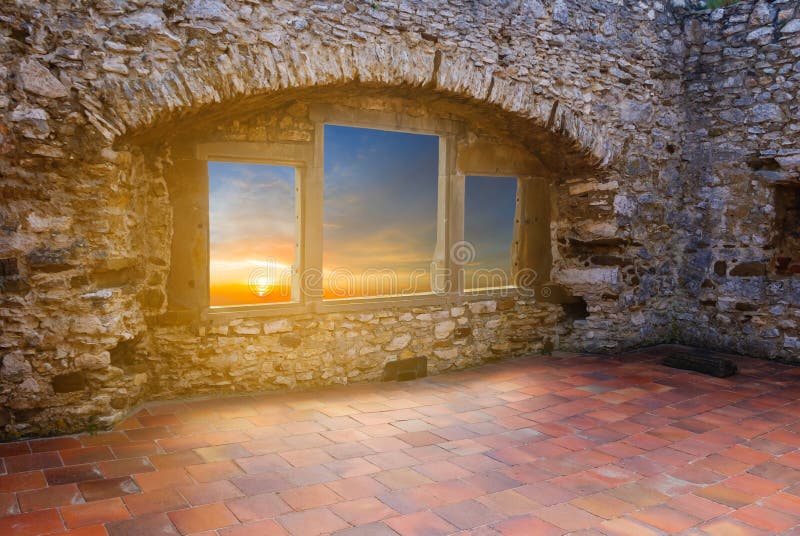 View To the Sunset from Window Stock Image - Image of glow, scene ...