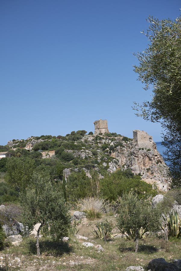 View of the Tonnara tower editorial stock image. Image of botany ...