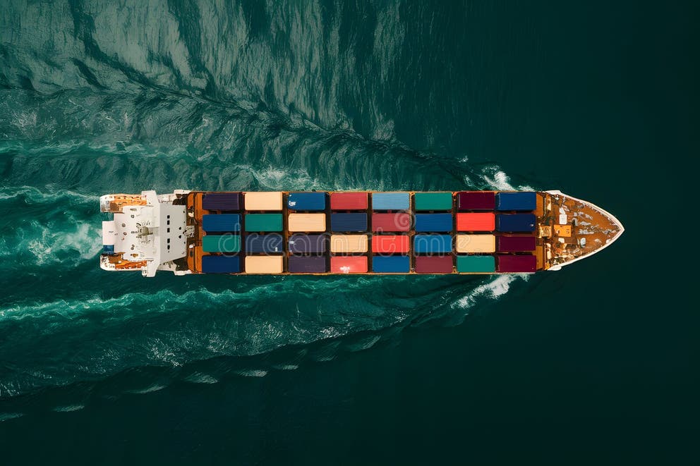 View Top View of Cargo Ship at Sea with Vast Empty Space Stock ...