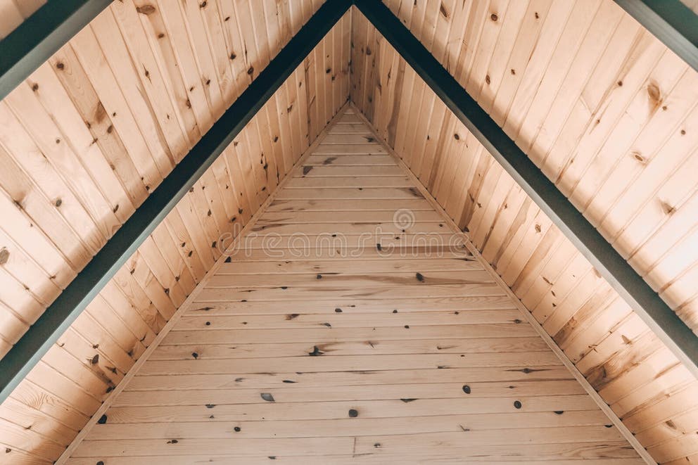 View of the Top of a Ceiling in a Triangular Shape Made of Wood Stock ...