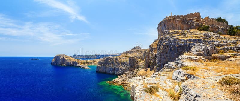 View from the Top of the Cliff on the Open Sea and the Bay with Rocks ...