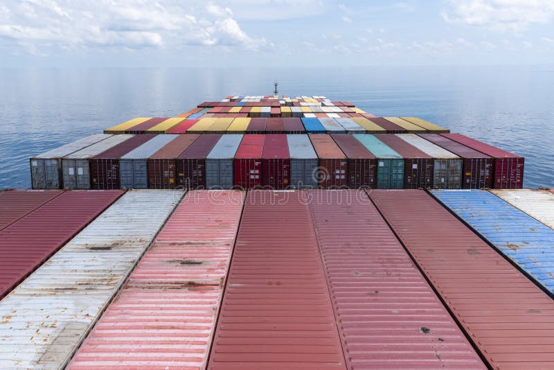 View on Top of the Containers Loaded on Deck of the Large Cargo Ship ...