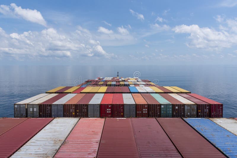 View on Top of the Containers Loaded on Deck of the Large Cargo Ship ...