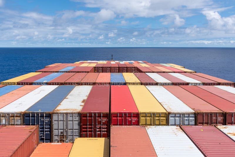 View on the Top of Containers Loaded on Deck of the Large Cargo Ship ...