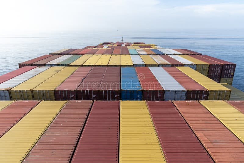 View on the Top of the Containers Loaded on Deck of the Large Cargo ...