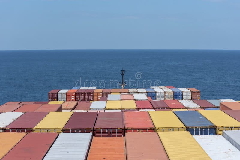 View on the Top of the Containers Loaded on Deck of the Large Cargo ...