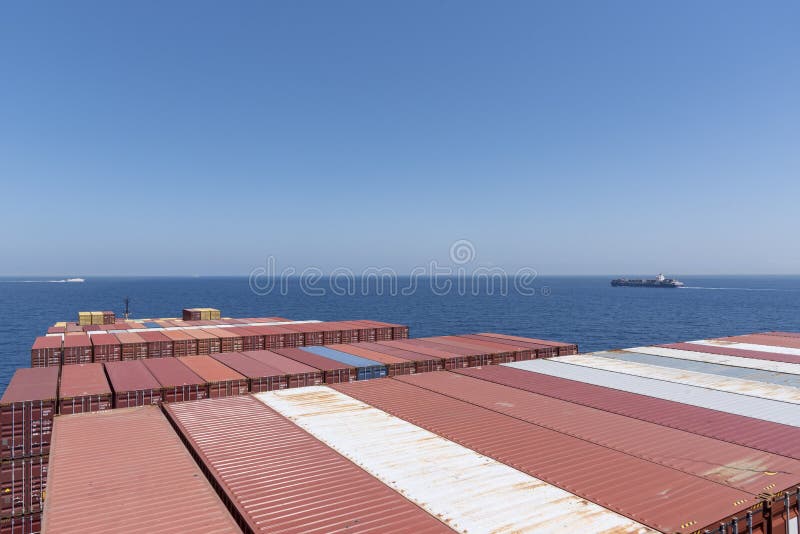 View on the Top of the Containers Loaded on Deck of the Large Cargo ...