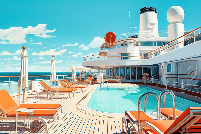 View on Top Deck with Swimming Pool on a Cruise Ship. Vacation on a ...