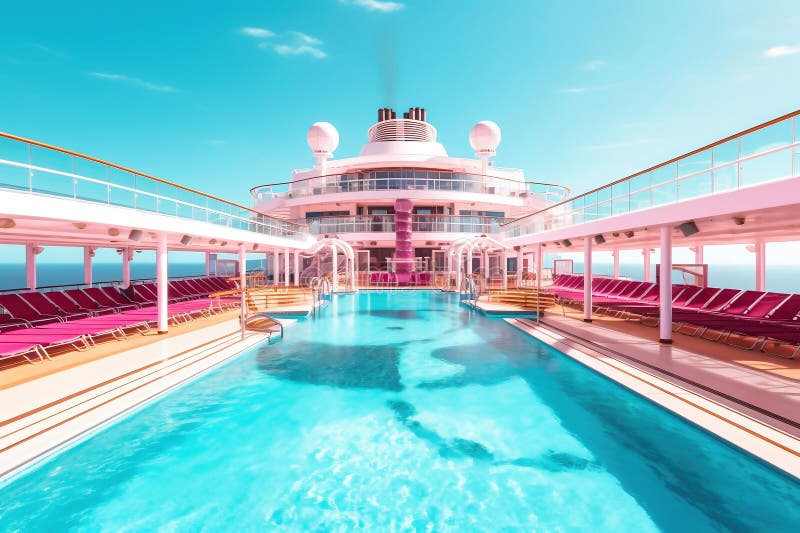 View on Top Deck with Swimming Pool on a Cruise Ship. Vacation on a ...