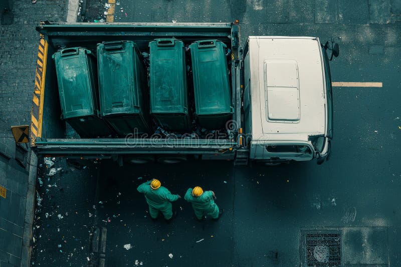 A View from the Top of Garbage Men Loading Household Garbage into a ...