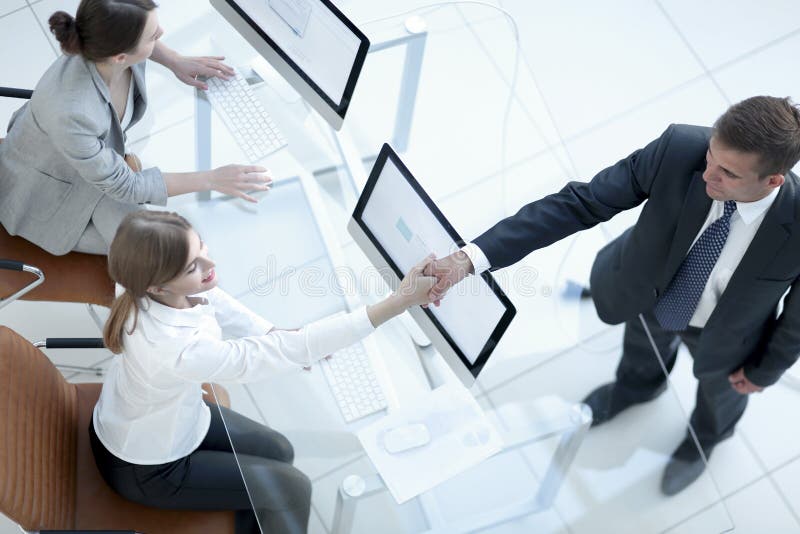 View from the Top. Manager Shaking Hands with the Employee Stock Image ...