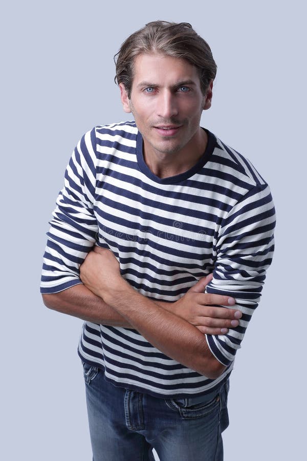 Modern Man Standing in the Corner of the White Room . Stock Image ...