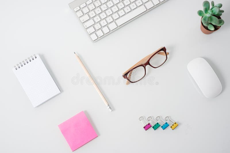 Modern Office Work Desktop and Sparse Objects Stock Image - Image of ...