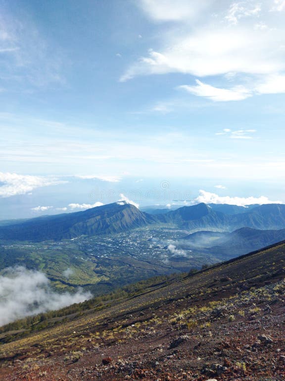 View from the Top of Mount Rinjani Stock Photo - Image of fell, ridge ...